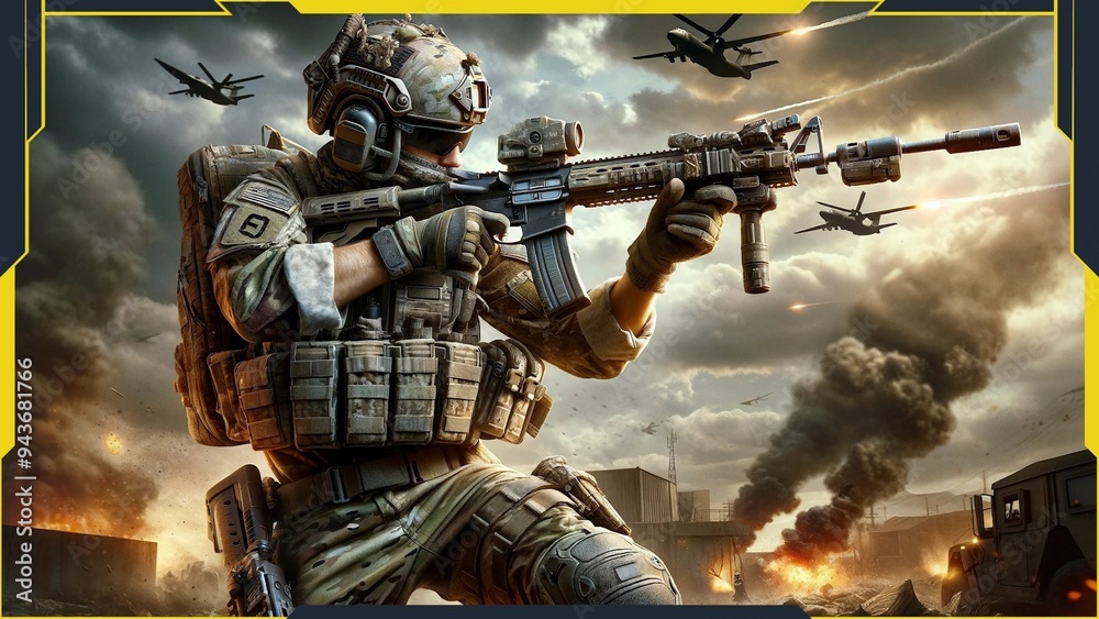 Modern Shooter Game Streaming Full Screen Border Overlay Stock Template ...