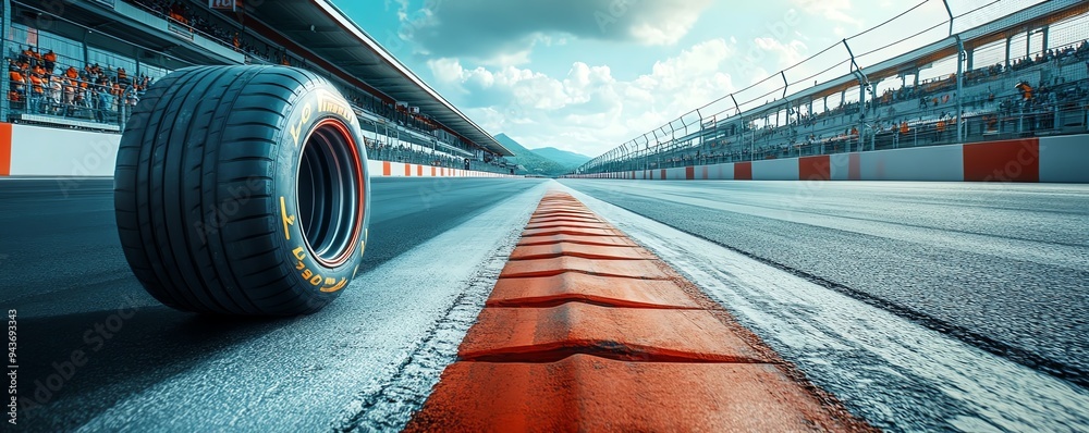 Race track lined with tire barriers and safety fencing, emphasizing the ...