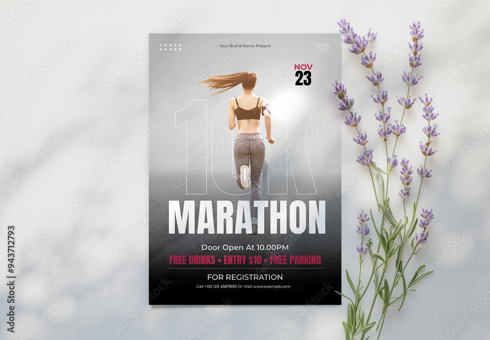 10K Marathon Run Event Flyer Layout Stock Template | Adobe Stock