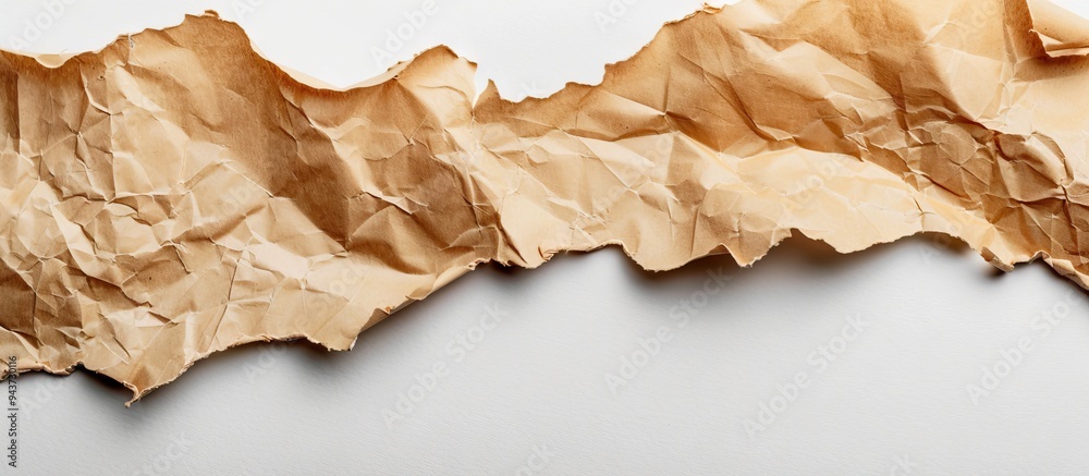 torn kraft paper with curled edges set against a white background. with ...