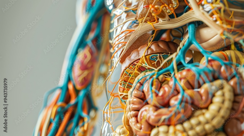 Detailed view of human endocrine system Close-up photo with clean ...