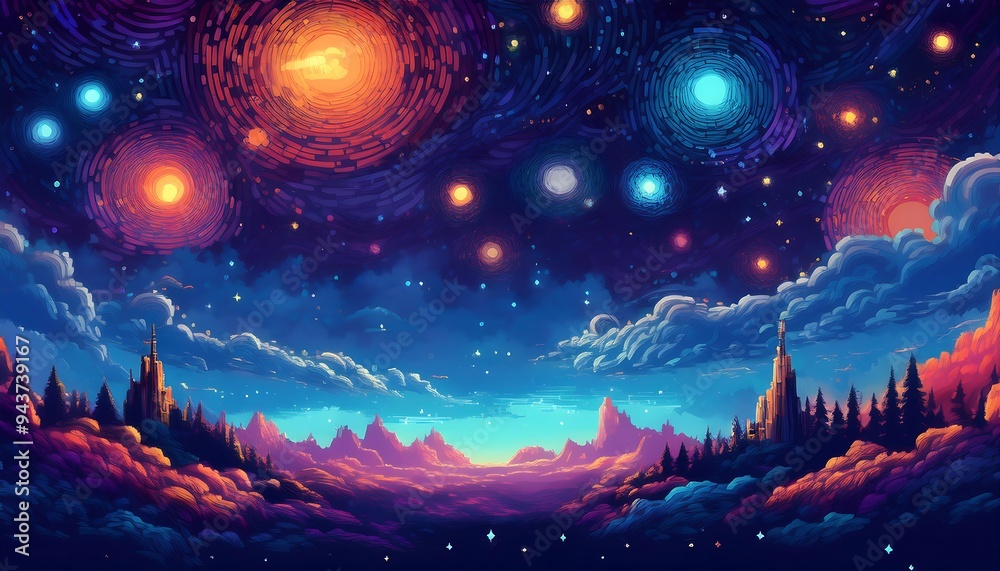 Pixelated Starry Sky - A pixel art scene of a deep, dark space ...