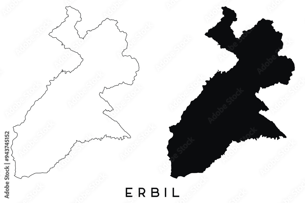 Erbil map outline and black silhouette vector Stock Vector | Adobe Stock