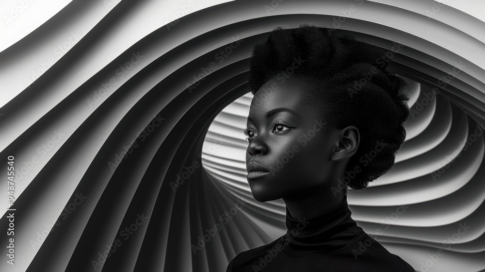 Dark black and bright white background with the face and body of a ...