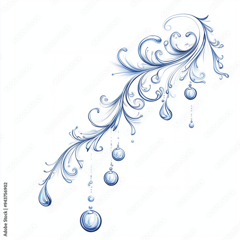 Dark Blue Fluid Pattern With Falling Water Droplets and Half Swirls ...