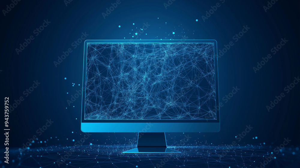 Blank computer screen and copy paste area for edit. Low poly wireframe ...