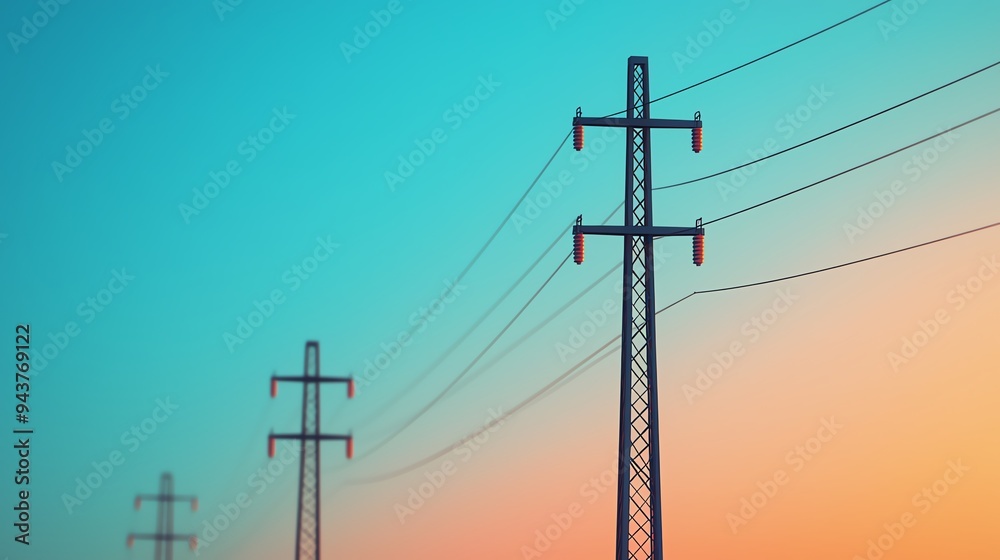 High-voltage power line, electricity arcing between poles, 3D ...