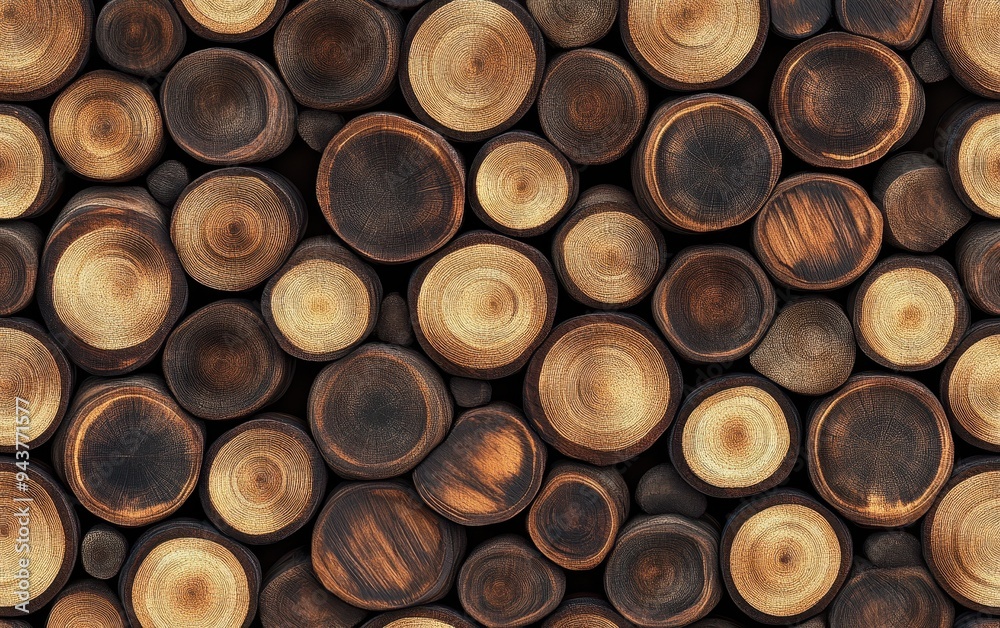 Seamless Pattern of Stacked Wooden Log Cross Sections with Growth Rings ...