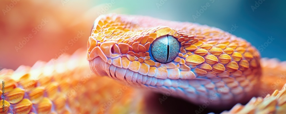 Close-up view of a vibrant viper showing detailed scales and sharp ...