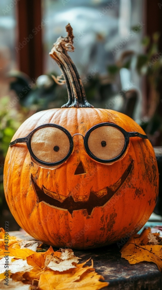 Whimsical Halloween pumpkin with oversized glasses and a cheeky grin ...