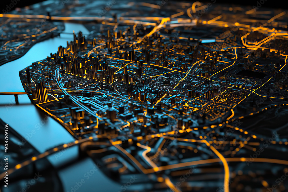 Technical aerial visual, 3D LiDAR GIS aerial map satellite scan model ...