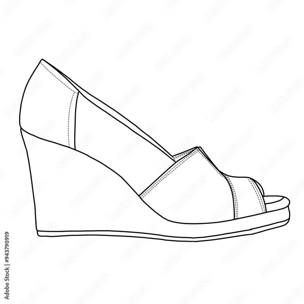 Women's Classic Wedge Sandal Line art,Technical sketch hand drawing ...