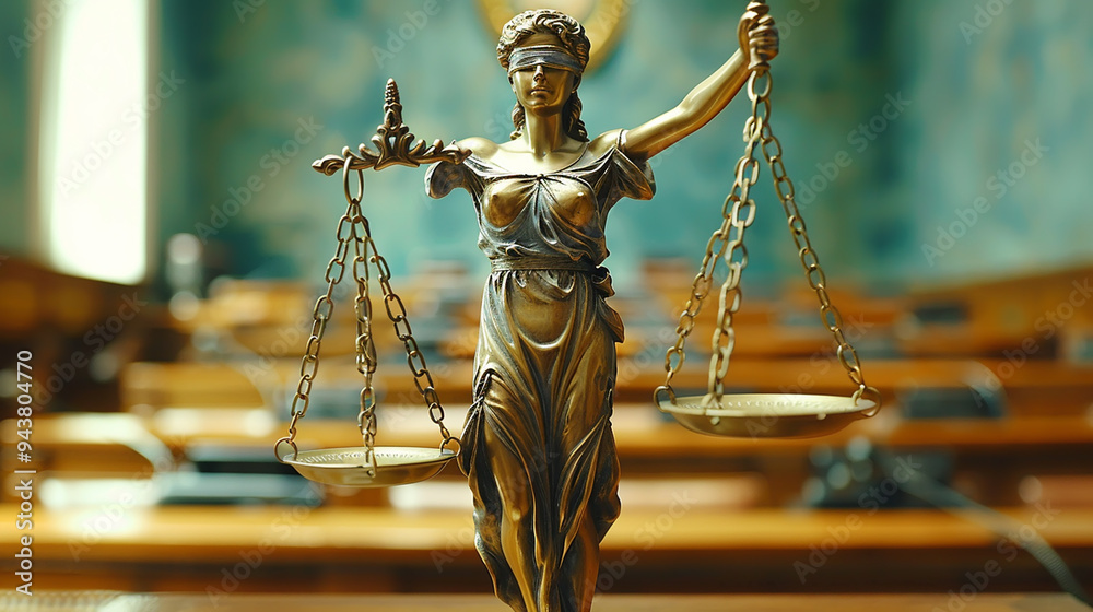Lady Justice Statue in a Courtroom - Symbol of Law, Order, and Fairness ...