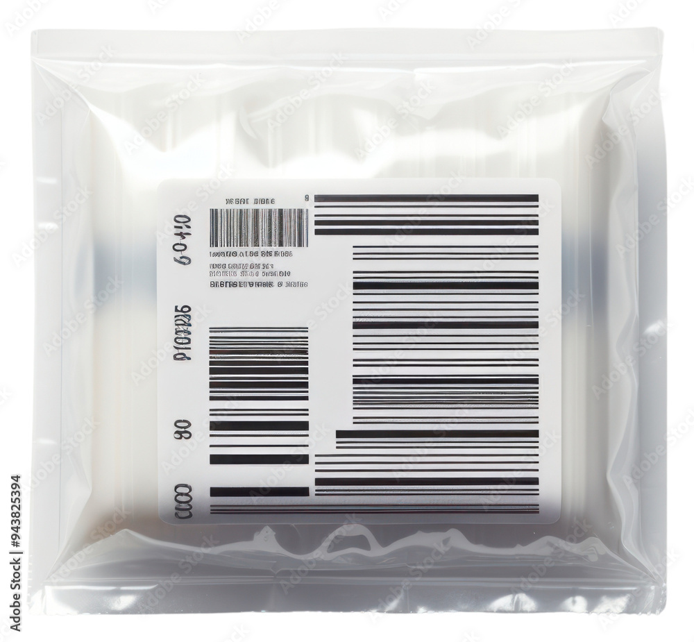PNG Plastic wrapping over a barcode label text white background ...