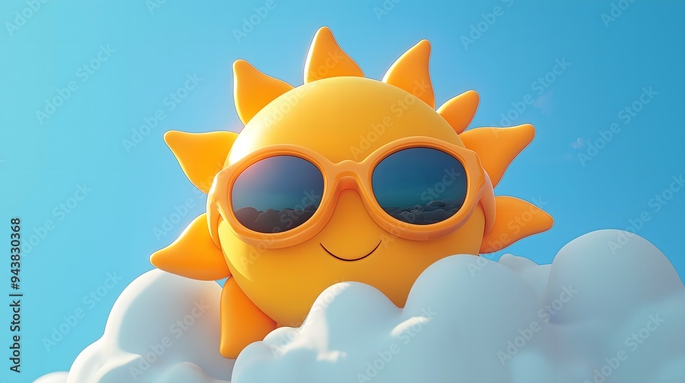 Adorable 3D Render of a Smiling Sun Under Bright Sunlight, Depicting ...