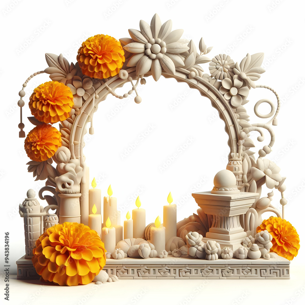 3D Ofrenda and Marigold Flower Border with Copy Space concept as A ...