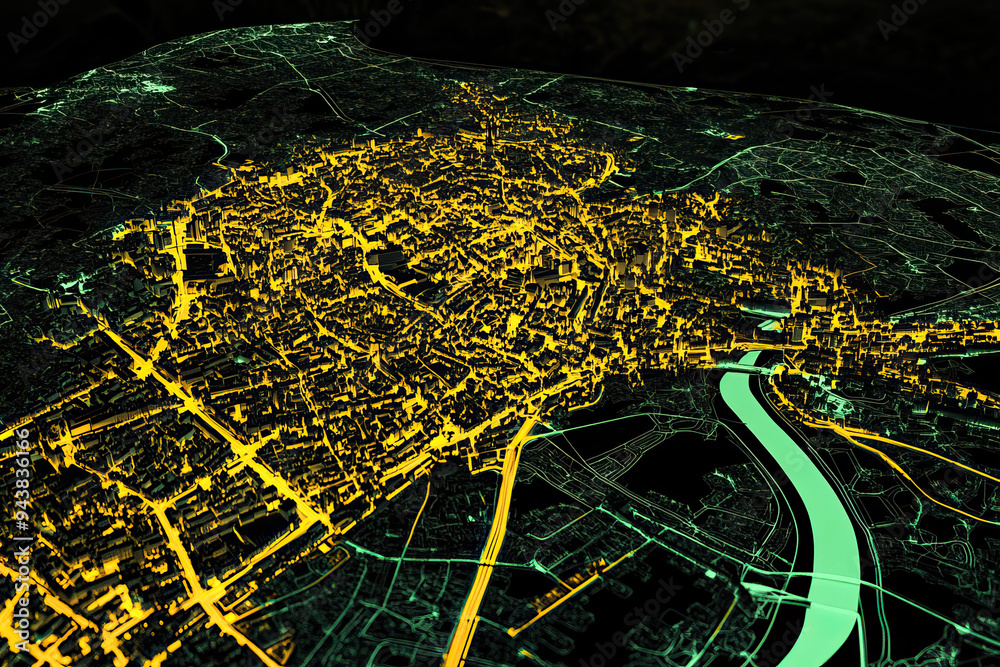 Technical aerial visual, 3D LiDAR GIS aerial map satellite scan model ...