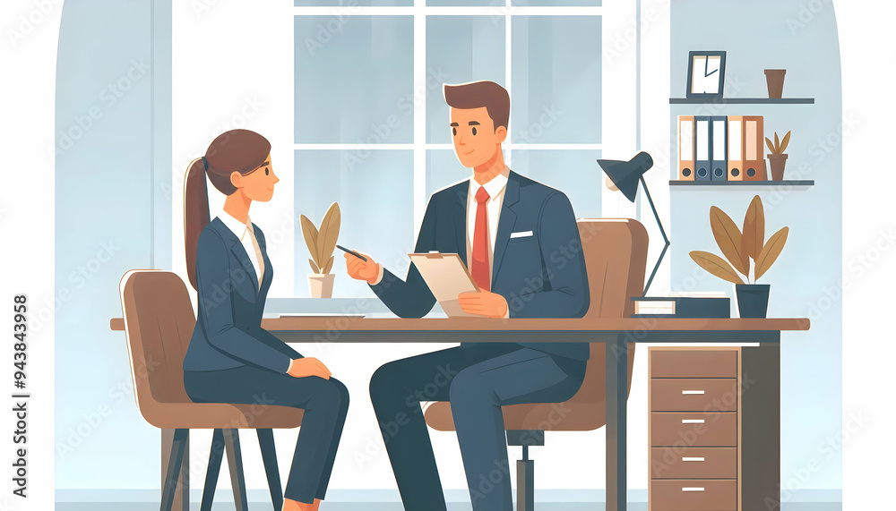 Flat Candid moment of a manager giving feedback to an employee in a ...