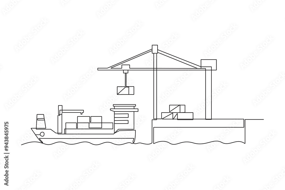 Single continuous line drawing of Warehouse, shipping, port, cargo ...
