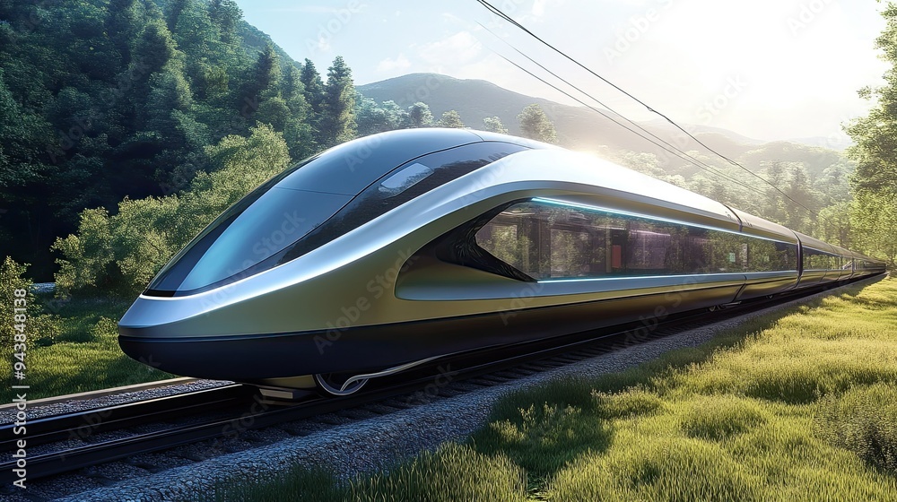 A futuristic train concept with aerodynamic design, displayed in a ...