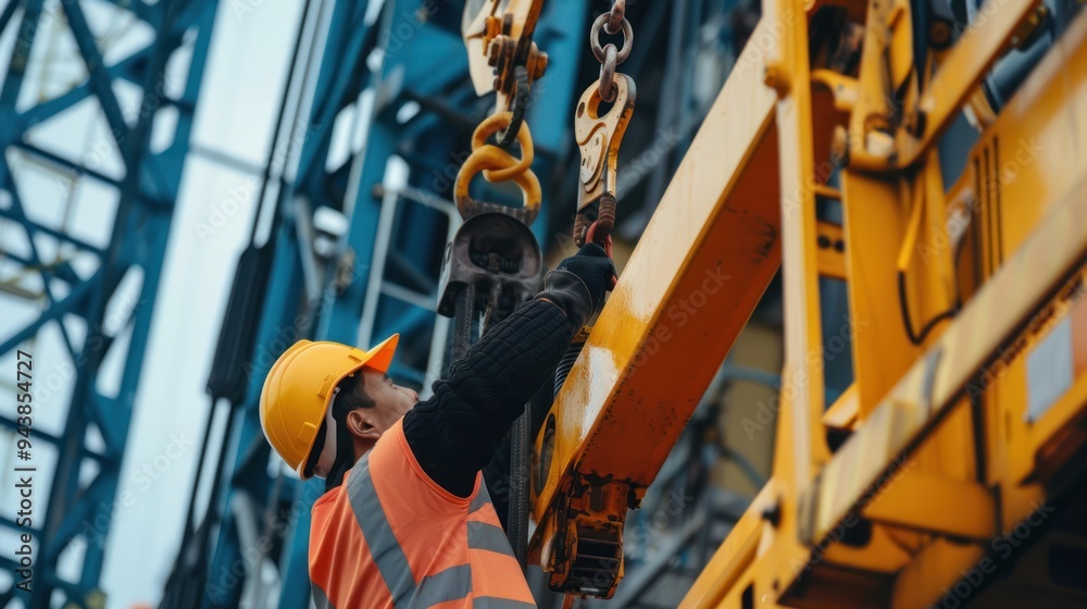 Maintenance crew performing safety checks on a side loader's lifting ...