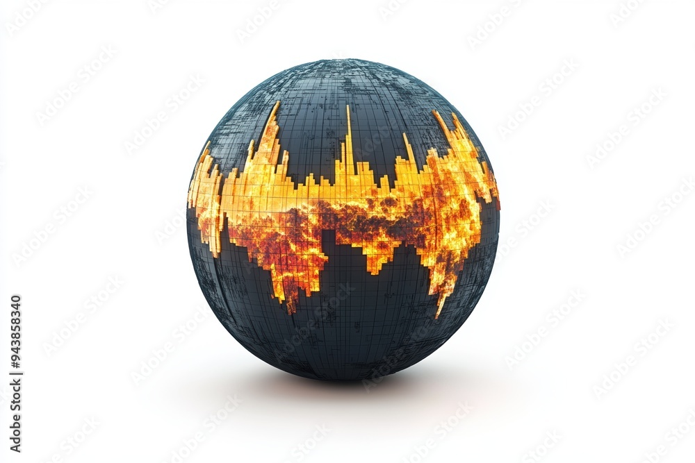 Digital globe displaying seismic intensity across various regions, with ...