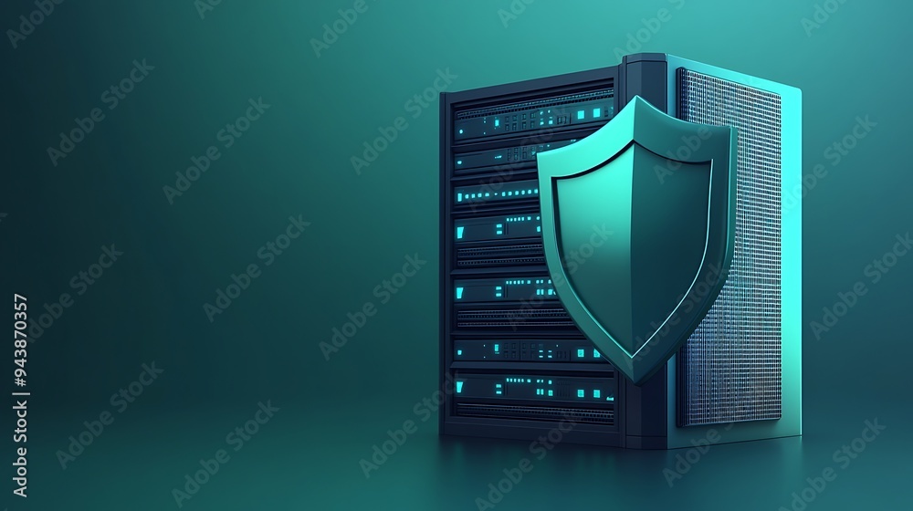 Secure server room with shield symbolizing data protection ...