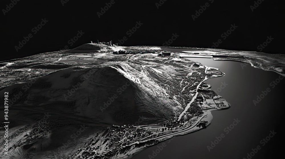 Technical aerial visual, 3D LiDAR GIS aerial map satellite scan model ...