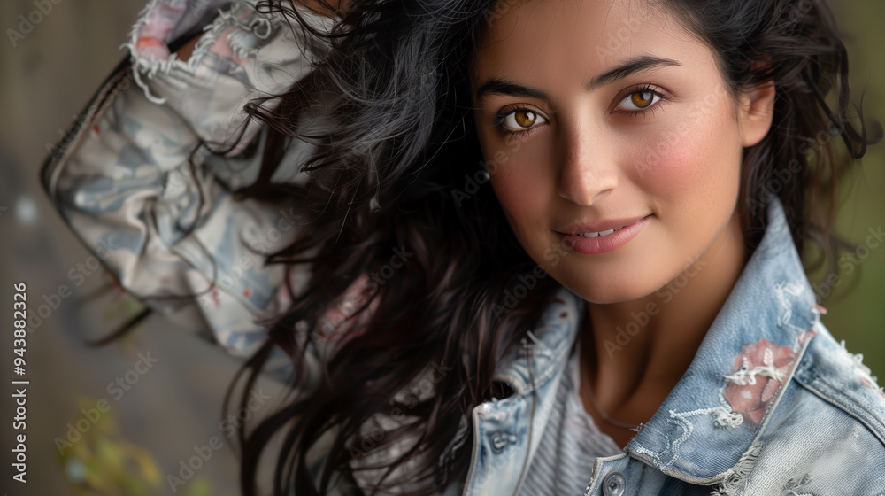 Aspiring Indian Model in Designer Shirt and Blue Jeans with flowing ...