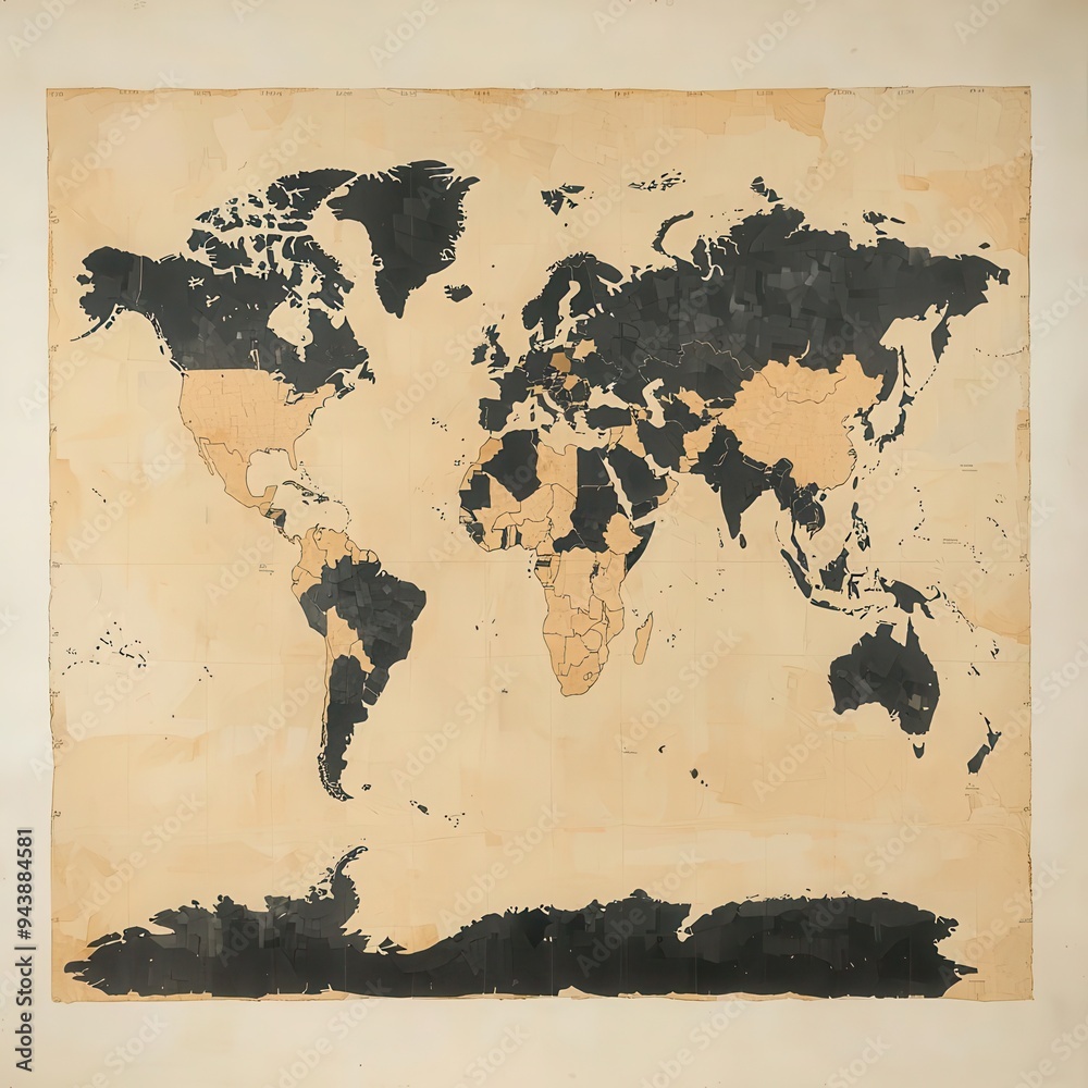 Simple world map with different regions shaded to represent economic ...