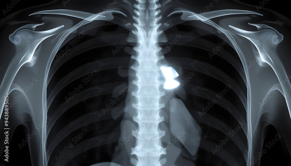 X - ray Imaging: A chest X - ray image indicating the location of a ...