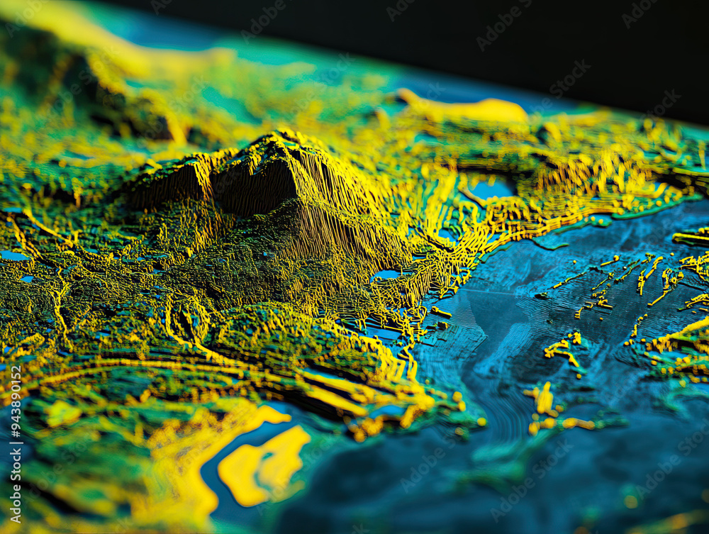 Technical aerial visual, 3D LiDAR GIS aerial map satellite scan model ...