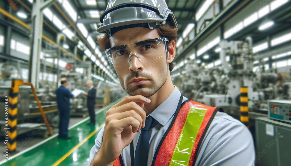 Supervisor candidly checking safety protocols in a manufacturing plant ...