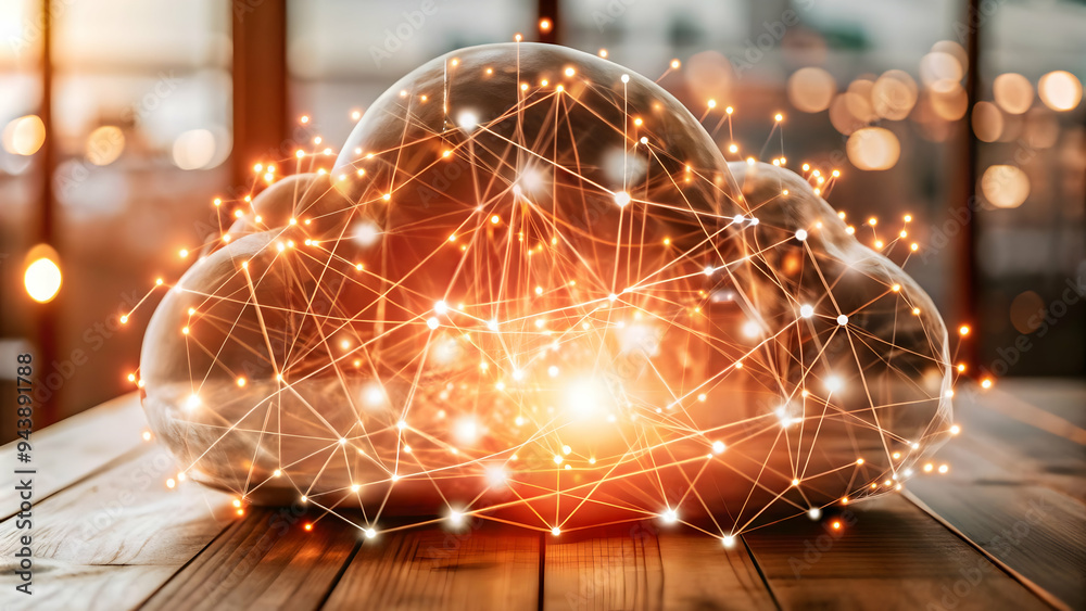 Flat Floating digital brain with neural interfaces on an isolated white background concept as A ...