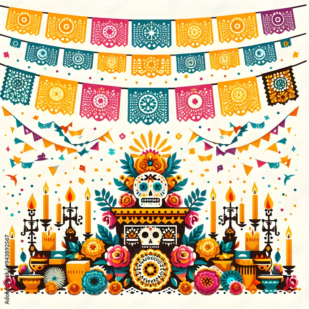 Papel Picado and Ofrenda Vector concept as A vector design featuring ...