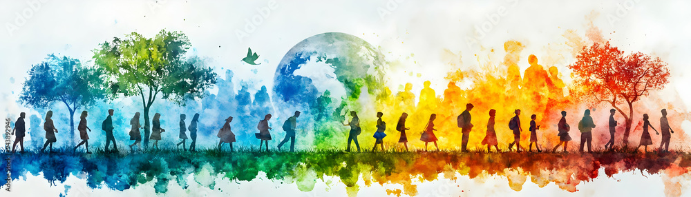 People with Watercolor Earth and Climate Action concept as A group of ...