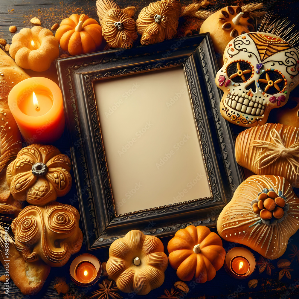 Pan de Muerto and Candle Border with Copy Space concept as A border ...