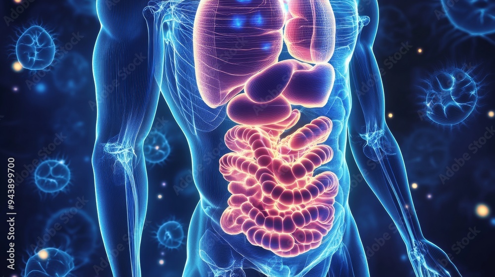 3D illustrations of internal human organs, cells and viruses, showing ...