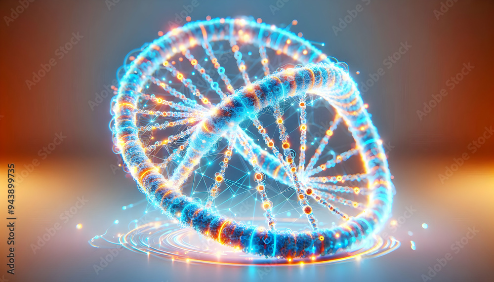 3D Glowing abstract DNA helix representing organizational structure ...