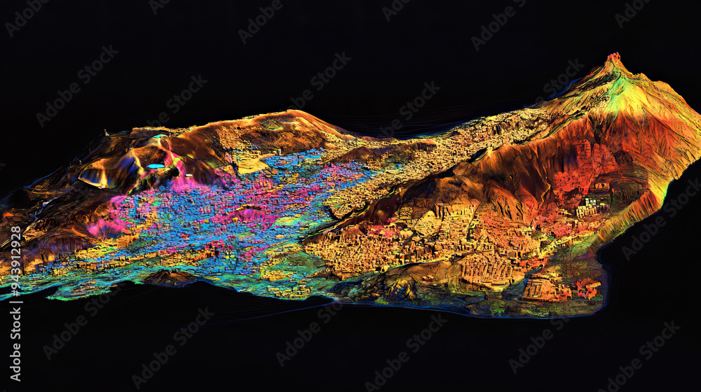 Technical aerial visual, 3D LiDAR GIS aerial map satellite scan model ...