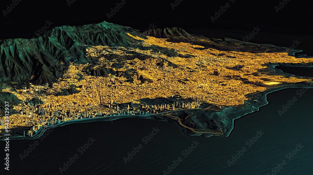 Technical aerial visual, 3D LiDAR GIS aerial map satellite scan model ...