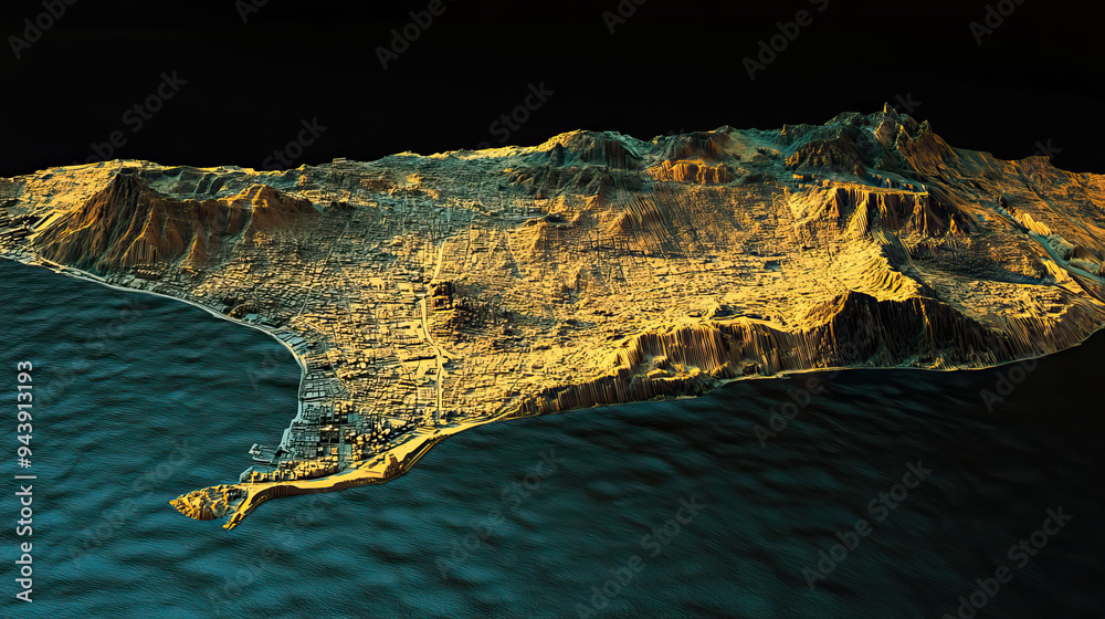 Technical aerial visual, 3D LiDAR GIS aerial map satellite scan model ...