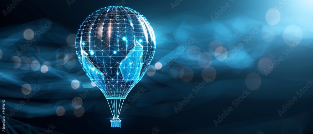 digital hot air balloon in low poly wireframe, the rise of innovation ...