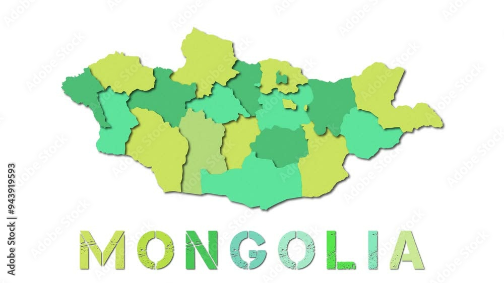 Mongolia map with paper regions. Animated country map growing from ...