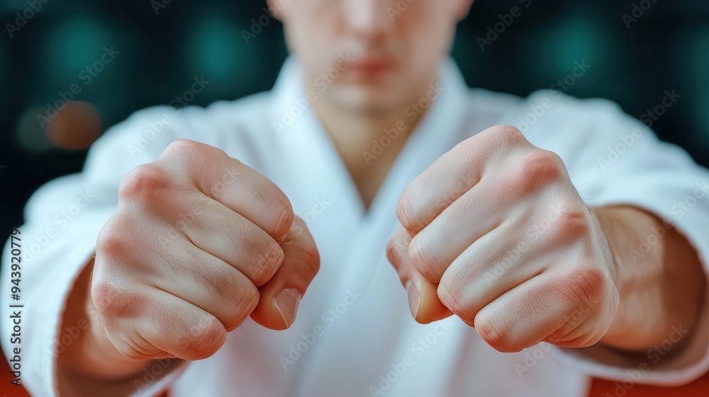 Fighter in perfect stance, ready to execute a strike, with a focus on ...