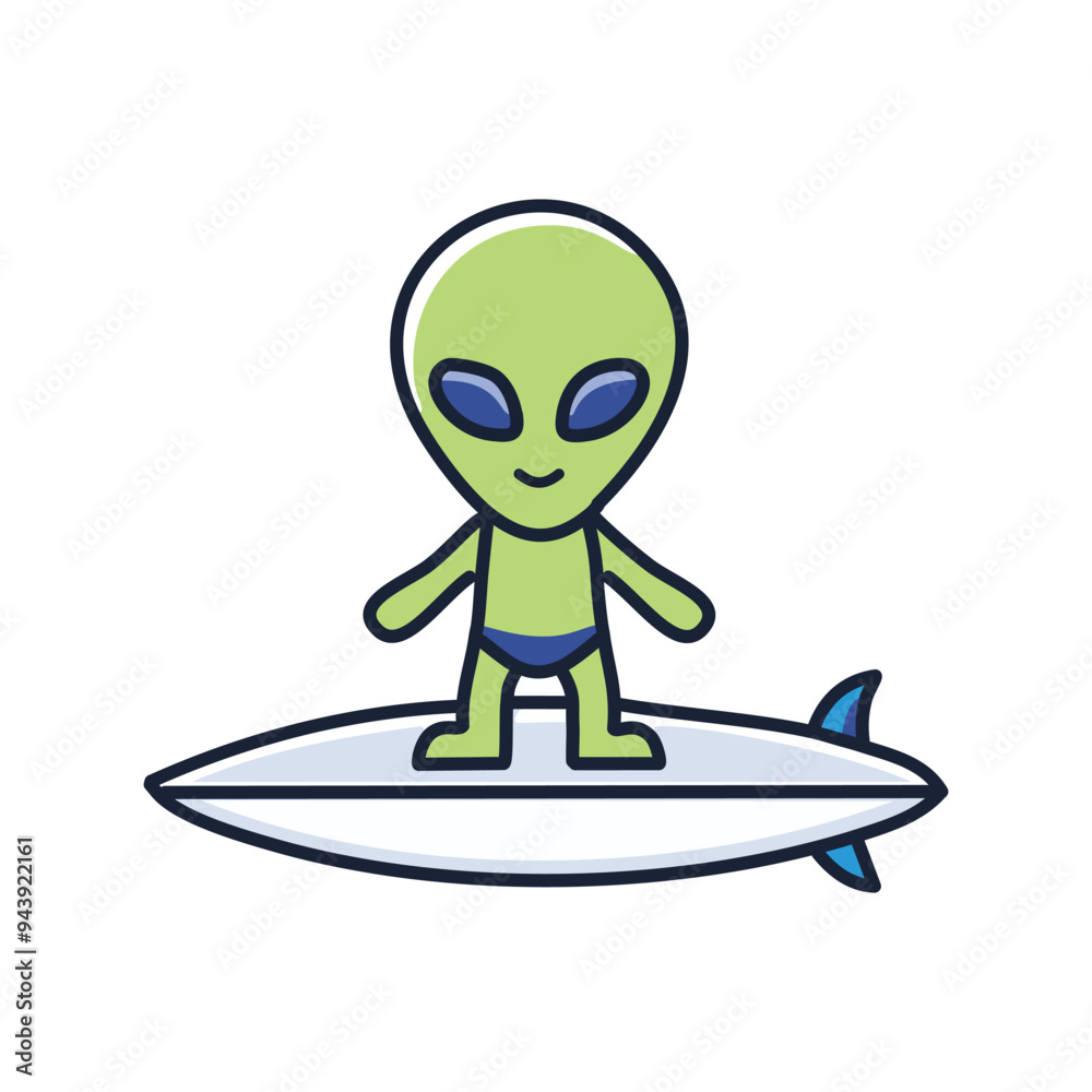 Alien surfer on waves. This fun illustration shows an extraterrestrial ...