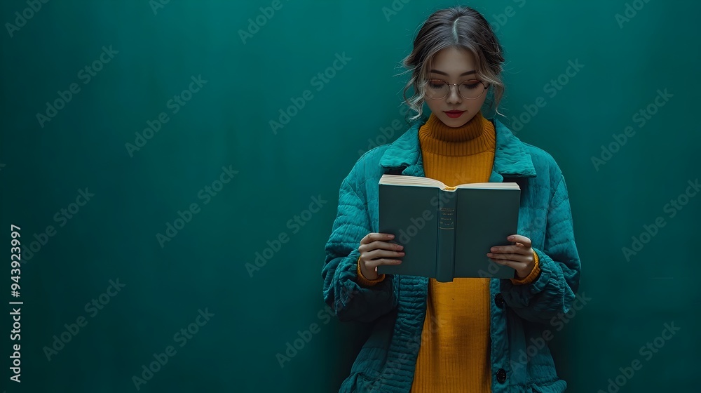 Photograph of a person holding an imaginary book and reading intently ...