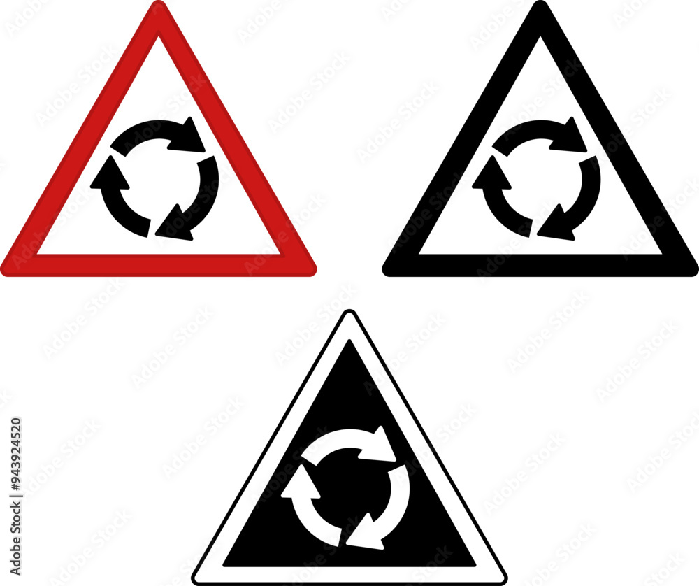 Signs Roundabout Ahead. Warning Road Signs. Red, Black, and White ...