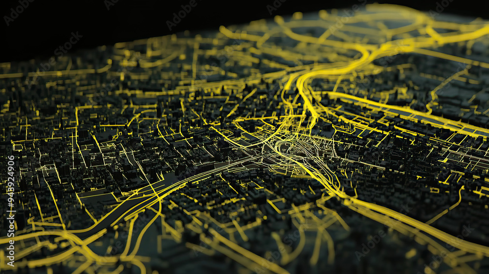 Technical aerial visual, 3D LiDAR GIS aerial map satellite scan model ...