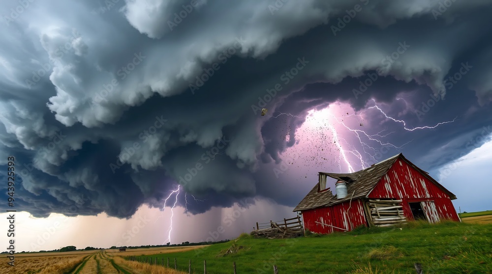 Incredible supercell thunderstorm with a dramatic, swirling sky full of ...